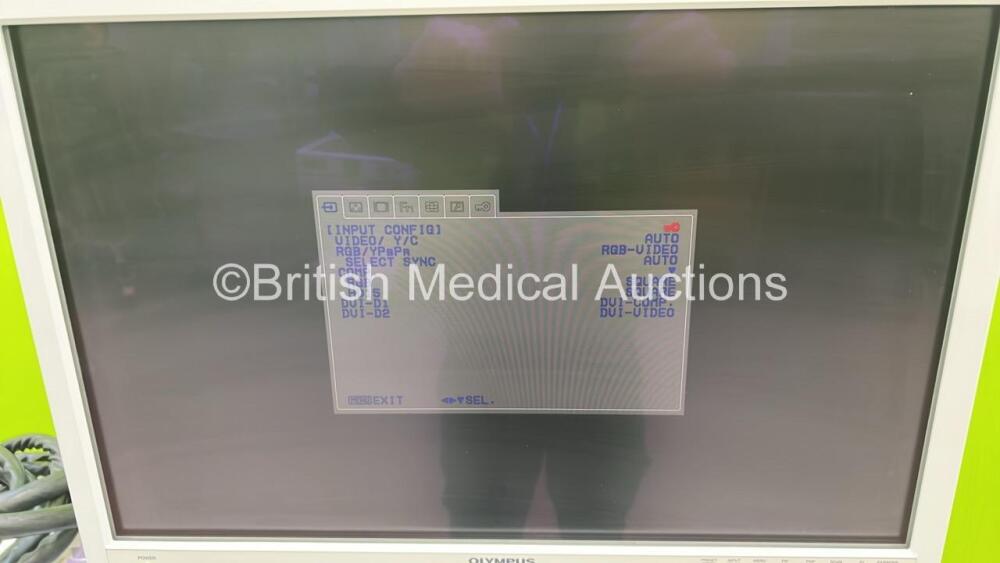 2 x Olympus Stack Trolleys with Olympus OEV191H Monitor, Olympus ECS ...