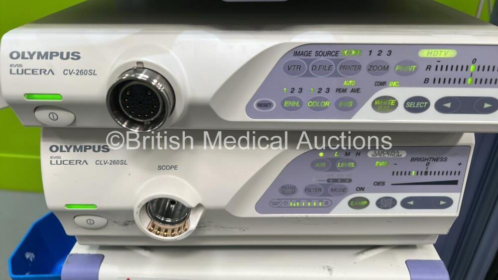 2 x Olympus Stack Trolleys with Olympus OEV191H Monitor, Olympus ECS ...
