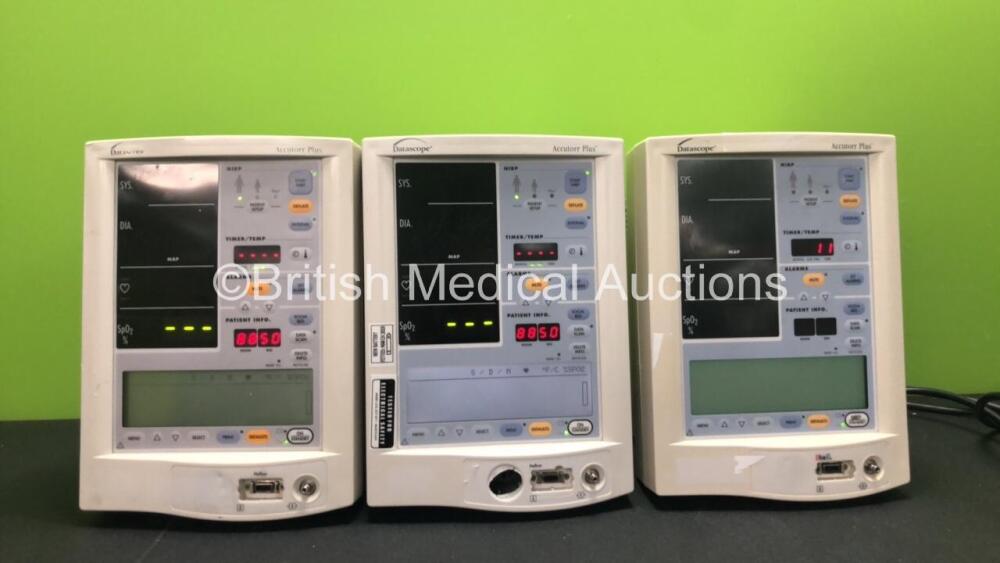 3 x Datascope Accutorr Plus Patient Monitors Including SpO2 and NIBP ...