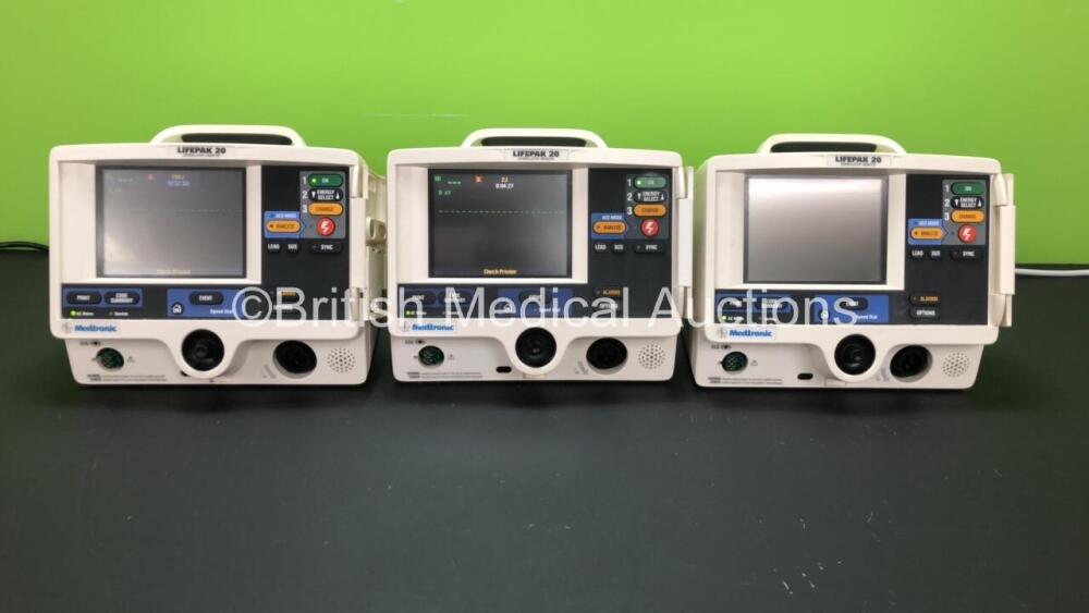3 x Medtronic Physio Control Lifepak 20 Defibrillator / Monitors with ...