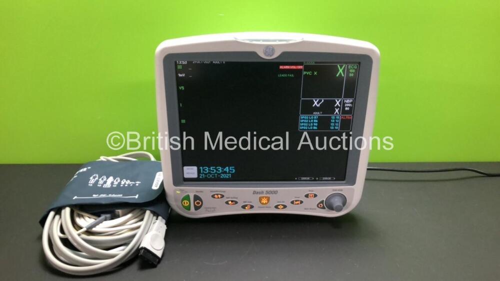 GE Dash 5000 Patient Monitor *Mfd 2009* Including ECG, NBP, CO2, BP1 ...