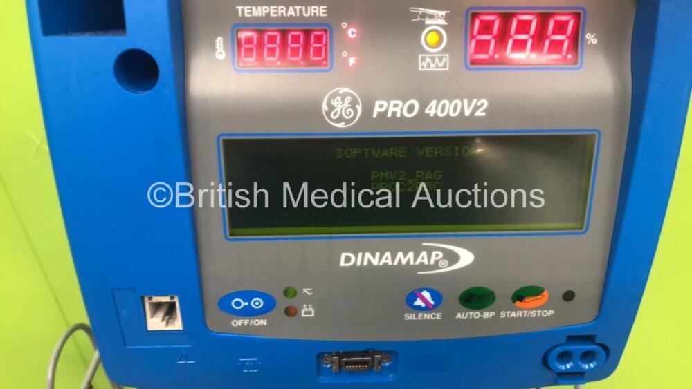 2 x GE Dinamap Pro 400V2 Vital Signs Monitors on Stands and 1 x GE ...