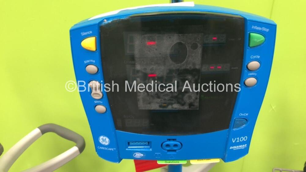 3 x GE Carescape V100 Dinamap Patient Monitors on Stands with Power ...