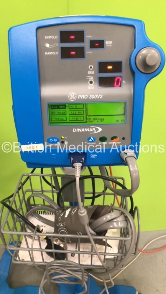 2 x GE Dinamap 300V2 Vital Signs Monitors on Stands with SPO2 Finger ...