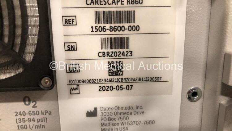 GE Carescape R860 Ventilator Ref 1506-8600-000 Software Version 10 SP04 ...