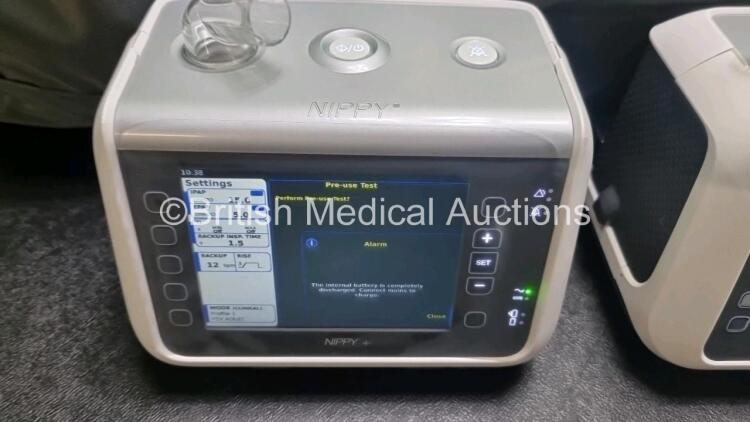 3 x Brease Medical Nippy 4 Ventilators with SpO2 and CO2 Options and 3 x Power Supplies in Carry ...
