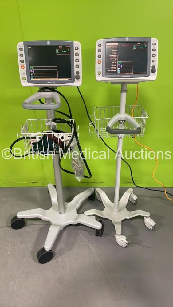 2 x GE Dash 2500 Patient Monitors on Stands with SPO2, ECG and NIBP ...