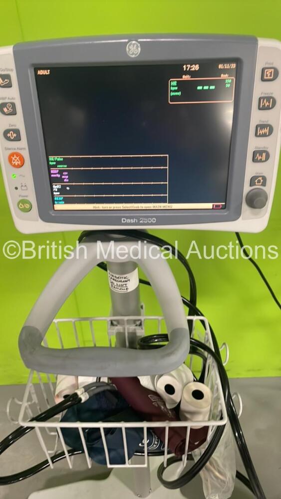 2 x GE Dash 2500 Patient Monitors on Stands with SPO2, ECG and NIBP ...