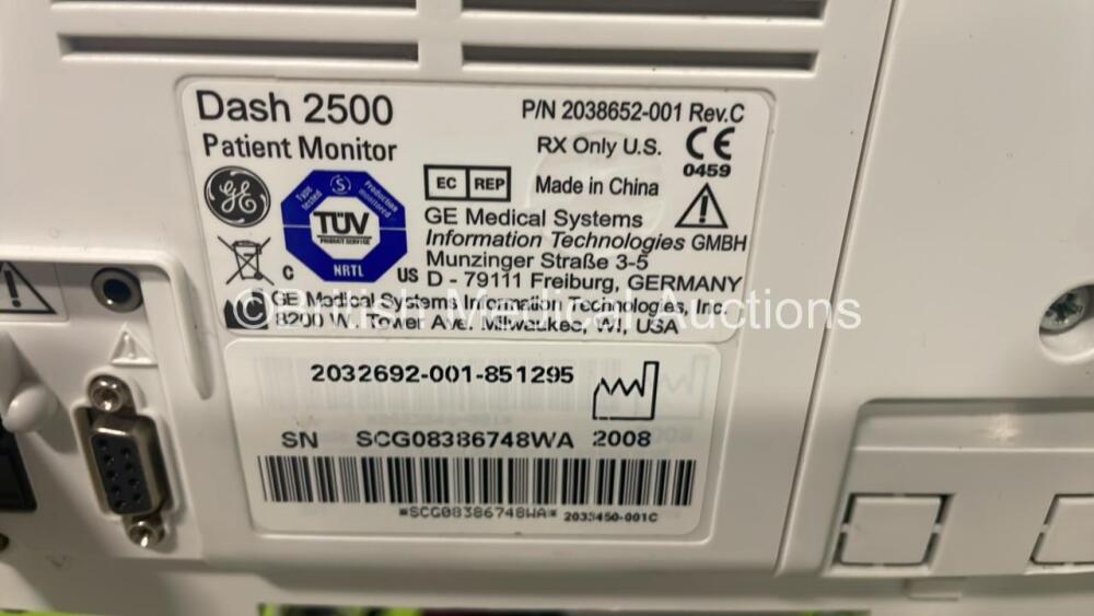 2 x GE Dash 2500 Patient Monitors on Stands with SPO2, ECG and NIBP ...