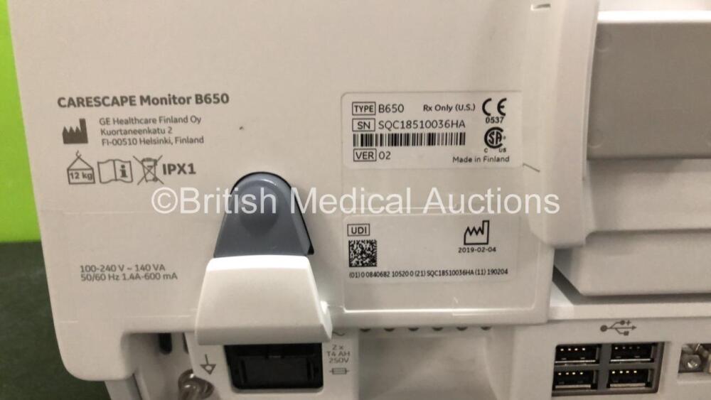 GE Carescape B650 Touch Screen Patient Monitor *Mfd - 2019* with 1 x GE ...