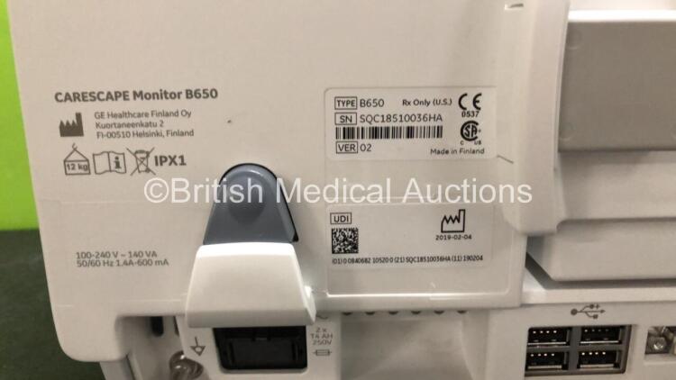 GE Carescape B650 Touch Screen Patient Monitor *Mfd - 2019* with 1 x GE ...