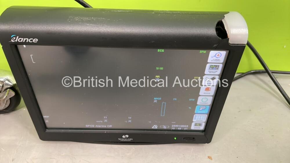 3 x Spacelabs elance Patient Monitors on 1 x Stand with NIBP, ECG, SPO2 ...