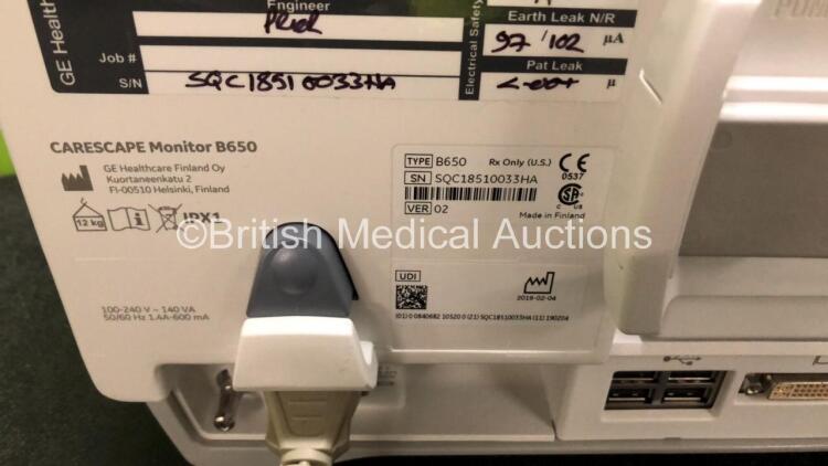 GE Carescape B650 Touch Screen Patient Monitor *Mfd - 2019* with 1 x GE ...