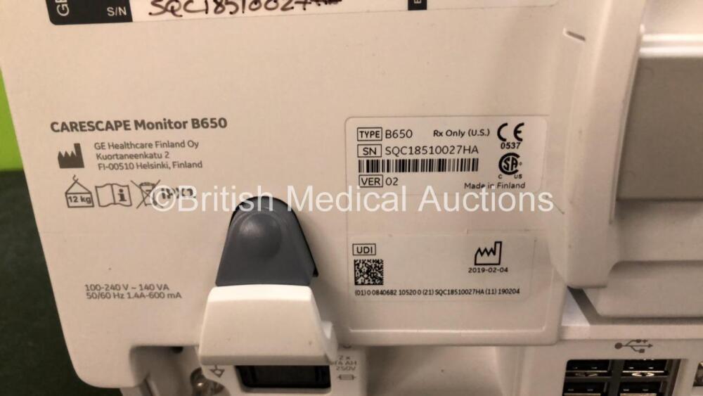 GE Carescape B650 Touch Screen Patient Monitor *Mfd - 2019* with 1 x GE ...