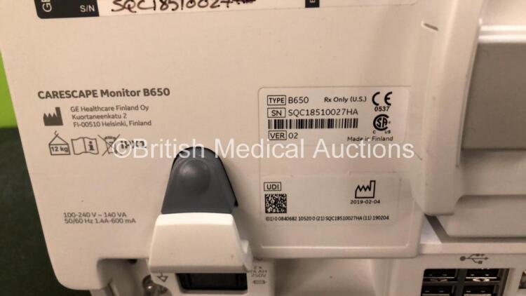GE Carescape B650 Touch Screen Patient Monitor *Mfd - 2019* with 1 x GE ...