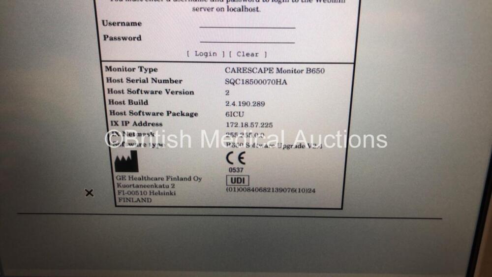 GE Carescape B650 Touch Screen Patient Monitor *Mfd - 2018* with 1 x GE ...