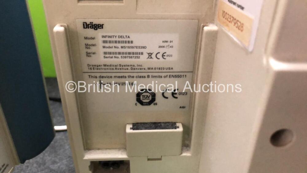 2 x Drager Infinity Delta Patient Monitors with HemoMed 1, Aux/Hemo 3 ...
