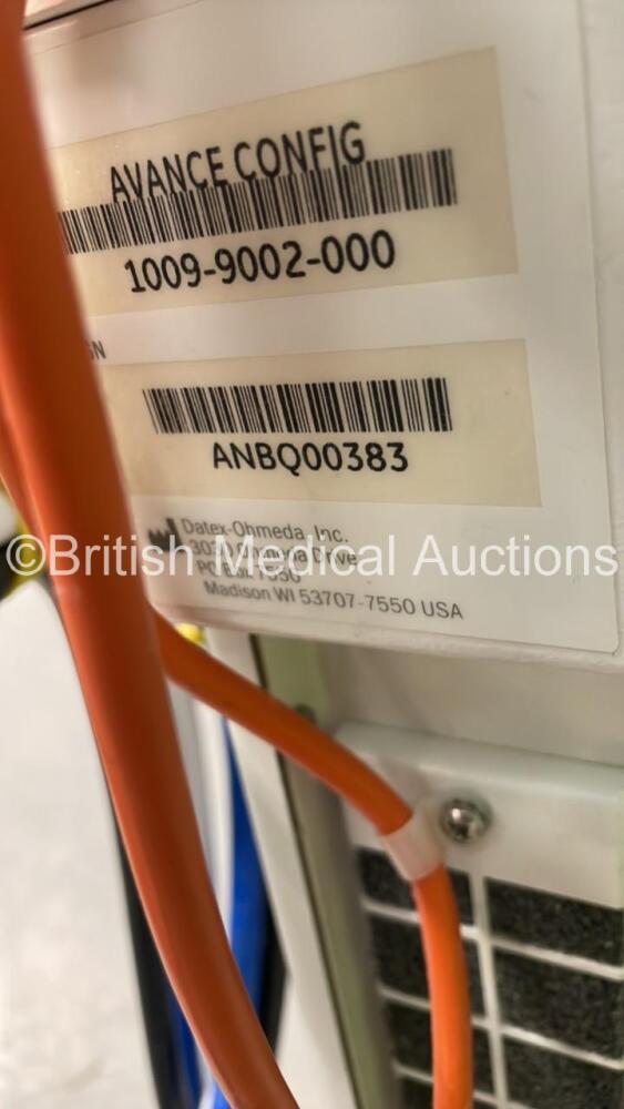 Datex-Ohmeda Avance Anaesthesia Machine Software Version 06.00 with ...