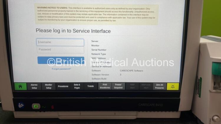 GE B450 Carescape Patient Monitor *Mfd 05/2022* with 1 x GE REF 2016793 ...