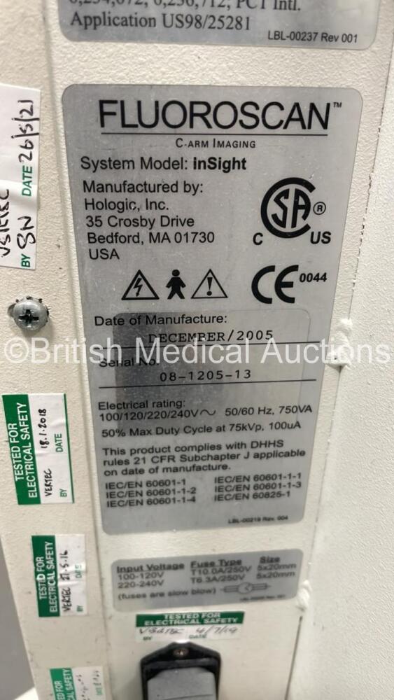 Hologic Fluoroscan InSight Mini C-Arm Version 3.1.2 (Powers Up) *S/N 08 ...
