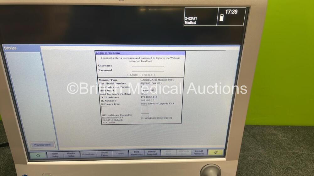 GE Carescape B650 Touch Screen Patient Monitor * Mfd - 02-2019 * with 1 ...