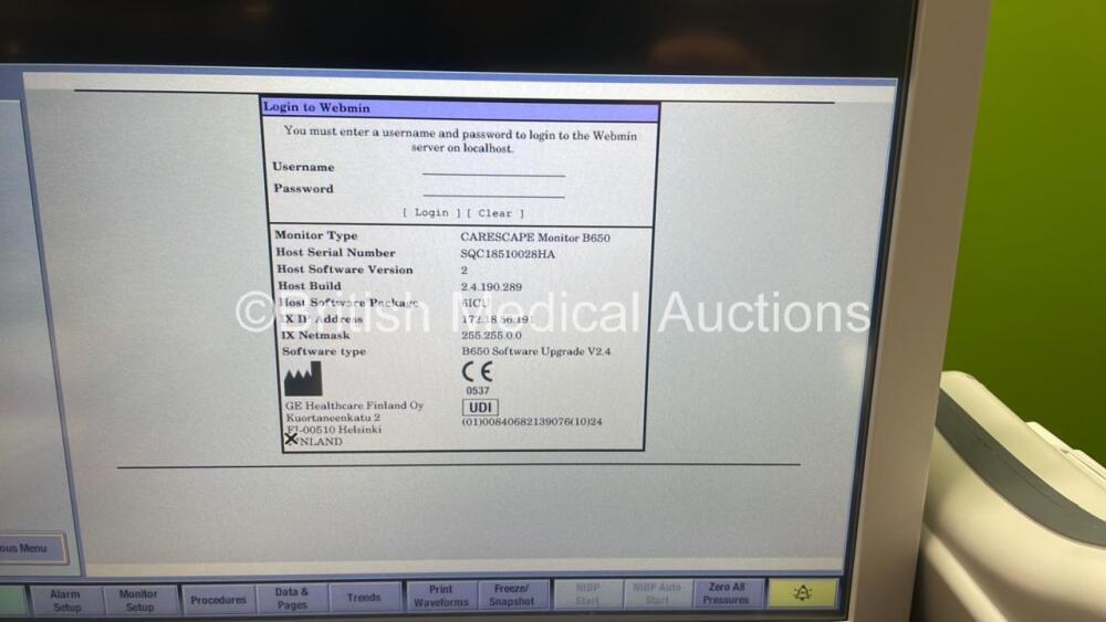 GE Carescape B650 Touch Screen Patient Monitor * Mfd - 02-2019 * with 1 ...