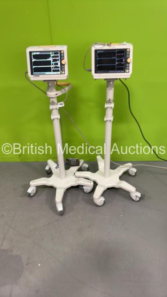 2 x Philips SureSigns VM4 Patient Monitors on Stands (Both Power Up ...