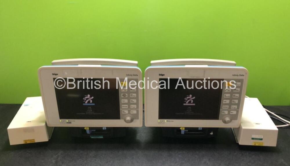 2 x Drager Infinity Delta Patient Monitors with HemoMed 1, Aux/Hemo 3 ...