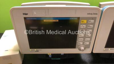 2 x Drager Infinity Delta Patient Monitors with HemoMed 1, Aux/Hemo 3 ...