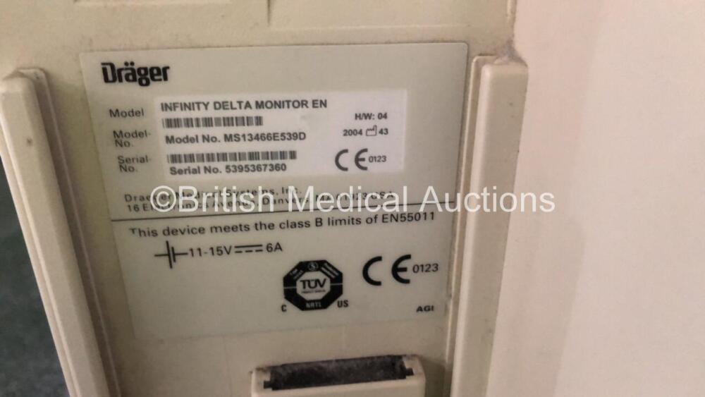 2 x Drager Infinity Delta Patient Monitors with HemoMed 1, Aux/Hemo 3 ...