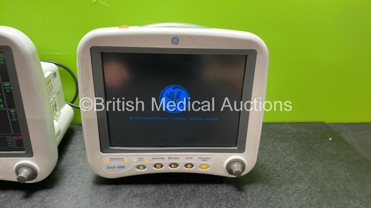 2 x GE Dash 4000 Patient Monitors Including ECG, NBP, CO2, BP1, BP2 ...