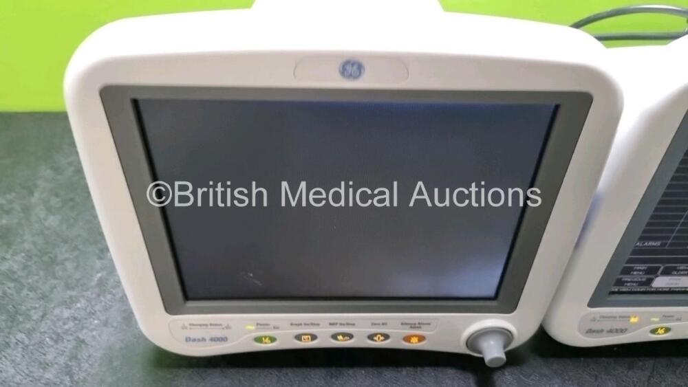 2 x GE Dash 4000 Patient Monitors Including ECG, NBP, CO2, BP1, BP2 ...
