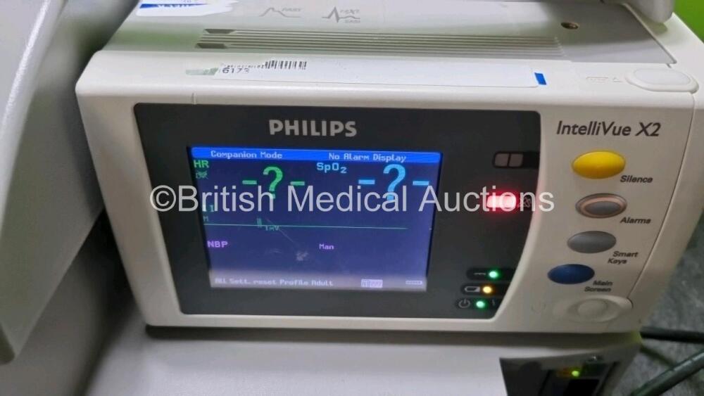 2 x Philips IntelliVue MP30 Patient Monitors (Both Power Up) with 2 x ...