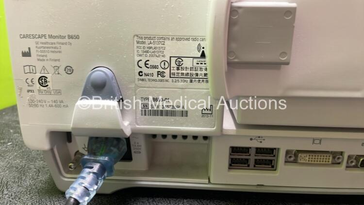 GE Carescape B650 Touch Screen Patient Monitor *Mfd 11-2013* with 1 x ...