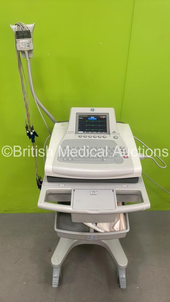 GE MAC3500 ECG Machine on Stand with 10 Lead ECG Leads (Powers Up) *S/N ...