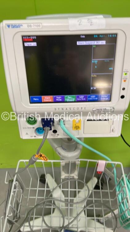 2 x Fukuda Denshi DS-7100 Dynascope Monitors on Stands ECG, SpO2, NIBP ...