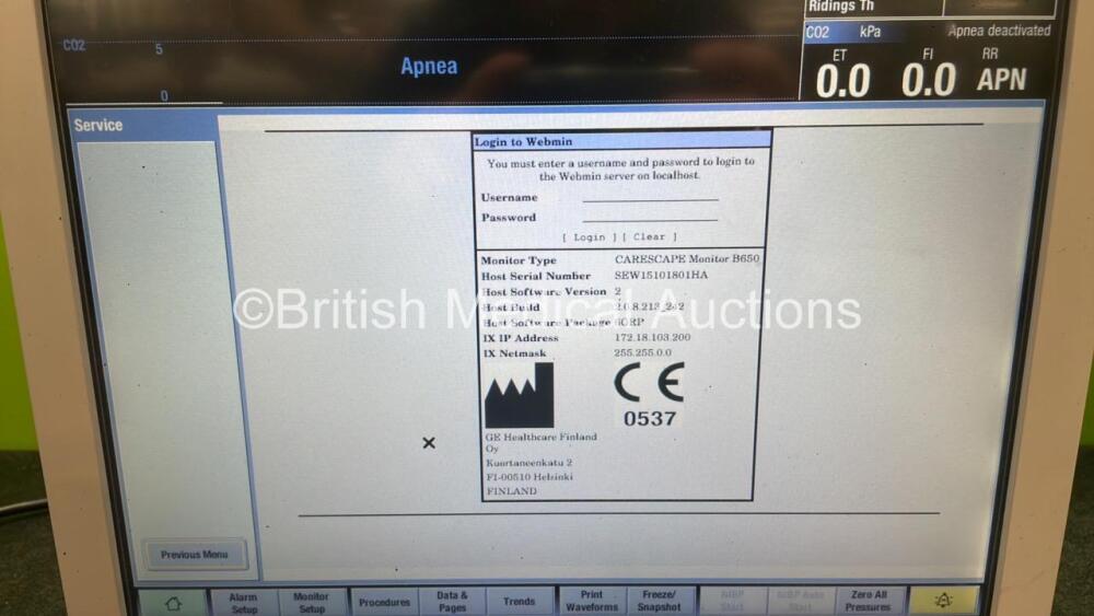 GE Carescape B650 Touch Screen Patient Monitor with 1 x GE Type E-miniC ...