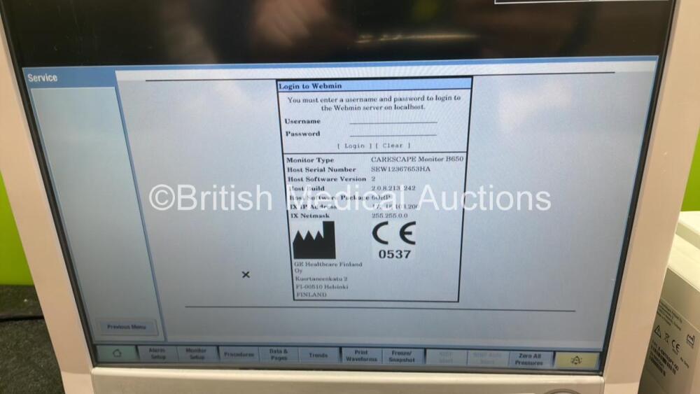 GE Carescape B650 Touch Screen Patient Monitor with 1 x GE Type E-miniC ...