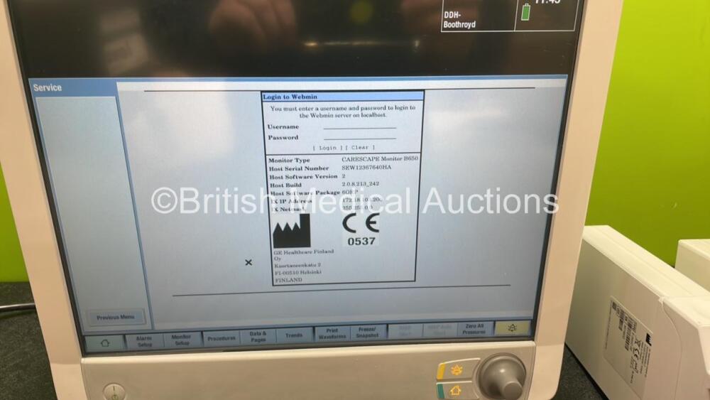 GE Carescape B650 Touch Screen Patient Monitor with 1 x GE Type E-miniC ...