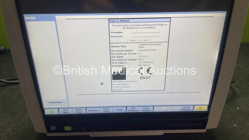 GE B450 Carescape Monitor with 1 x GE Patient Data Module Including ECG ...