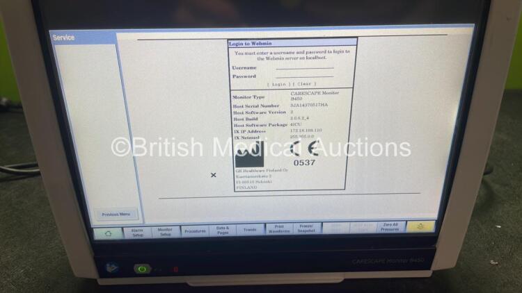 GE B450 Carescape Monitor with 1 x GE Patient Data Module Including ECG ...