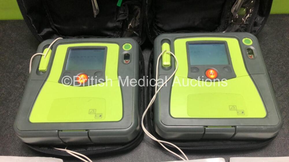2 x Zoll AED PRO Defibrillators with 2 x Batteries 2 x ECG Leads and 4 ...