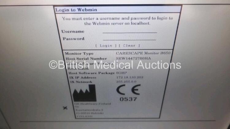 GE Carescape B650 Touch Screen Patient Monitor *Mfd - 2014* (Powers Up ...