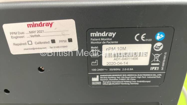 Mindray ePM 10M Patient Monitor on Stand with T1, T2, SPO2,NIBP and ECG ...