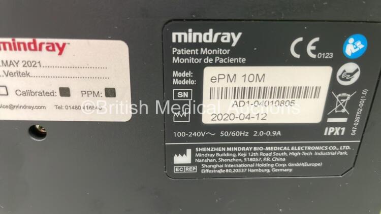 Mindray ePM 10M Patient Monitor on Stand with T1, T2, SPO2,NIBP and ECG ...