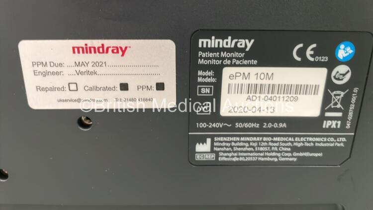 Mindray ePM 10M Patient Monitor on Stand with T1, T2, SPO2,NIBP and ECG ...