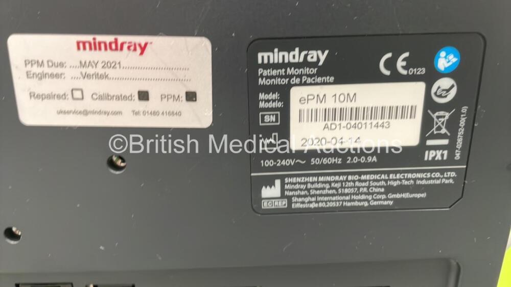 Mindray ePM 10M Patient Monitor on Stand with T1, T2, SPO2,NIBP and ECG ...
