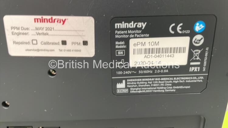 Mindray ePM 10M Patient Monitor on Stand with T1, T2, SPO2,NIBP and ECG ...