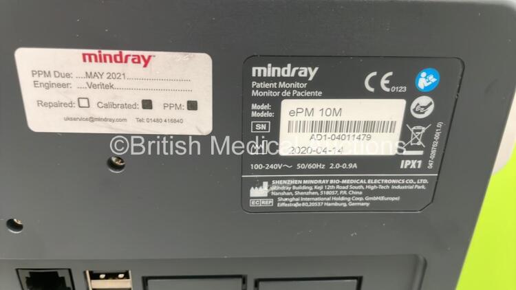 Mindray ePM 10M Patient Monitor on Stand with T1, T2, SPO2,NIBP and ECG ...