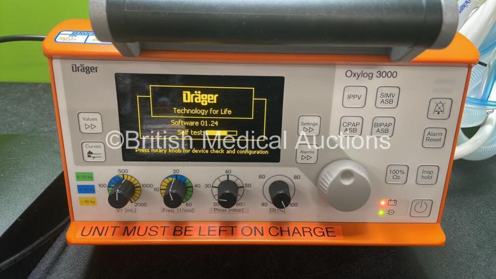 Drager Oxylog 3000 Transport Ventilator Software Version 01.24 with 1 x ...